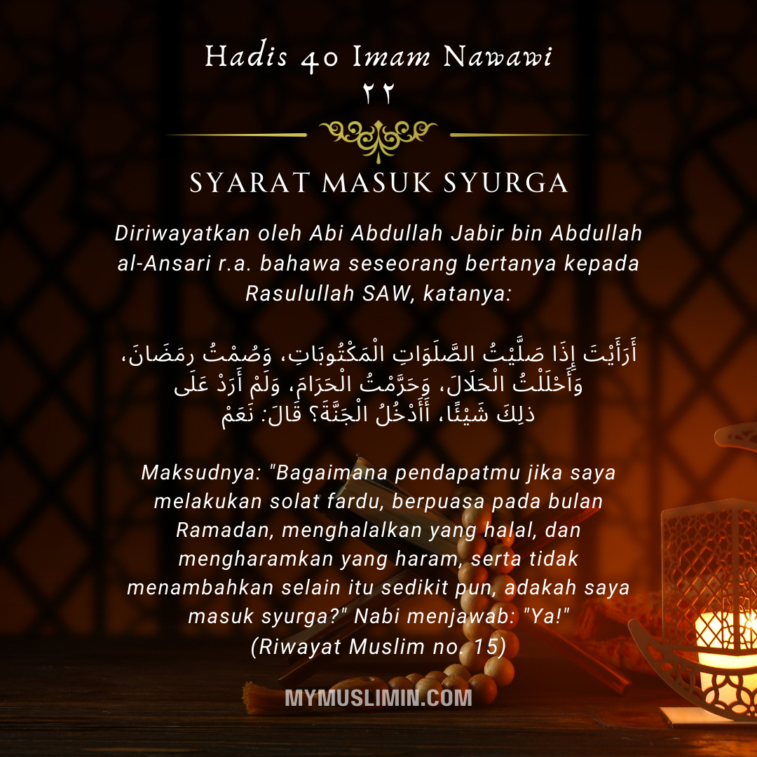 Hadis 40 Imam Nawawi: Hadis 22 – Syarat Masuk Syurga – mymuslimin.com