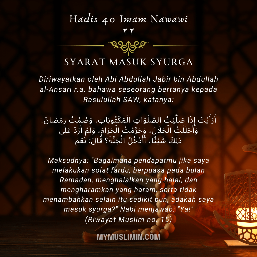 Hadis 40 Imam Nawawi: Hadis 22 – Syarat Masuk Syurga – mymuslimin.com
